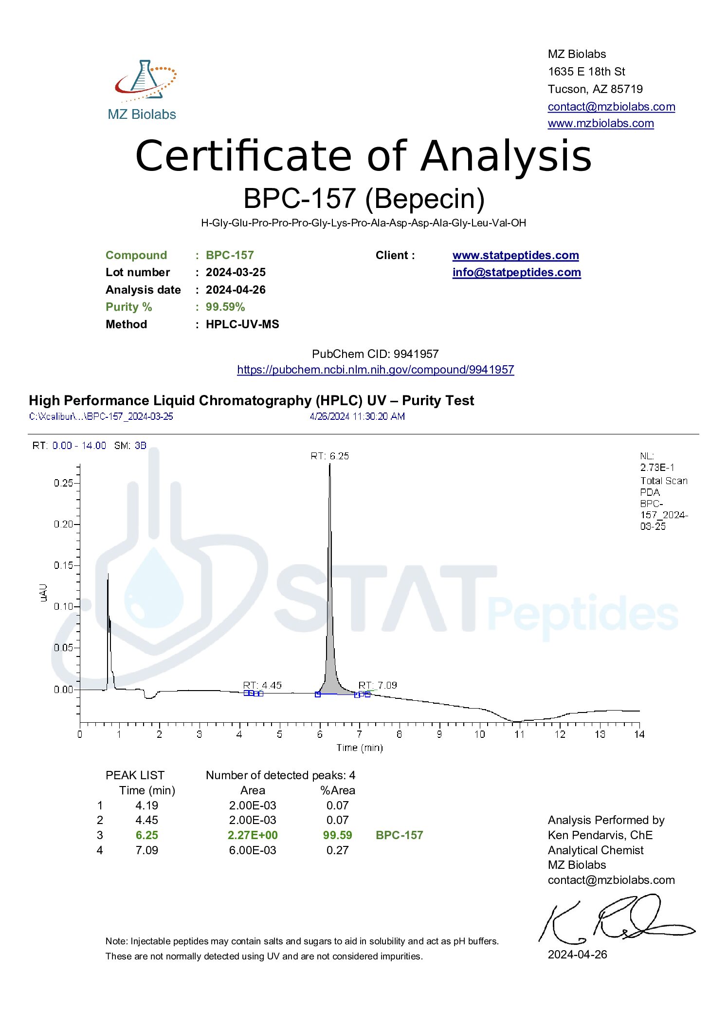 BPC-157 10mg CAS 137525-51-0 - STATPeptides